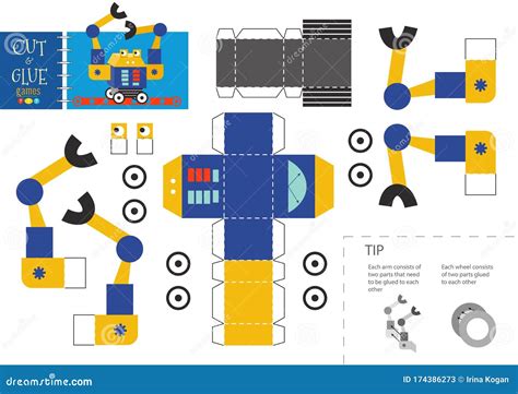 Cut And Glue Robot Toy Vector Illustration Worksheet Stock Vector