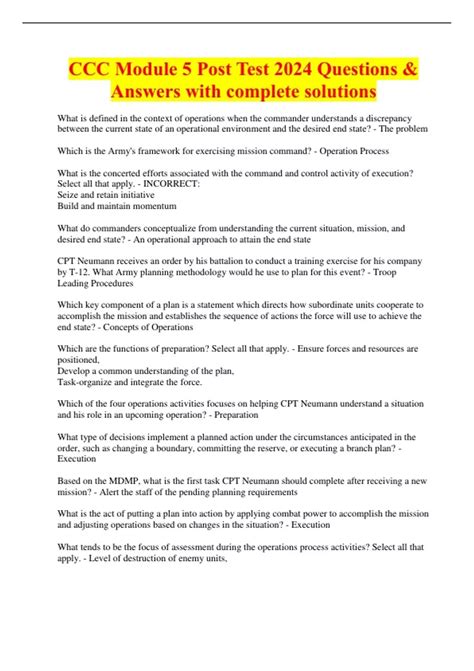 Ccc Module 5 Post Test 2024 Questions And Answers With Complete Solutions Ccc Certified