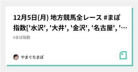 12月5日月 地方競馬全レース まぽ指数 水沢 大井 金沢 名古屋 帯広 ｜やまぐちまぽ
