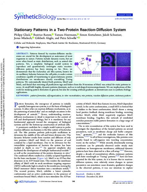 Pdf Stationary Patterns In A Two Protein Reaction Diffusion System