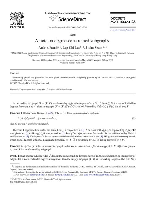 Pdf A Note On Degree Constrained Subgraphs Jácint Szabó
