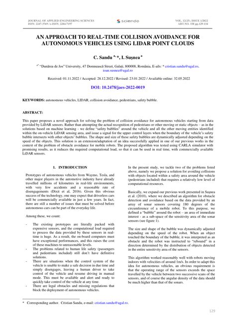 PDF An Approach To Real Time Collision Avoidance For Autonomous Vehicles Using LiDAR Point Clouds