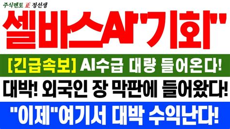 셀바스ai기회 긴급속보 Ai수급 대량 들어온다 대박 외국인 장 막판에 들어왔다 이제 여기서 대박 수익난다 Youtube