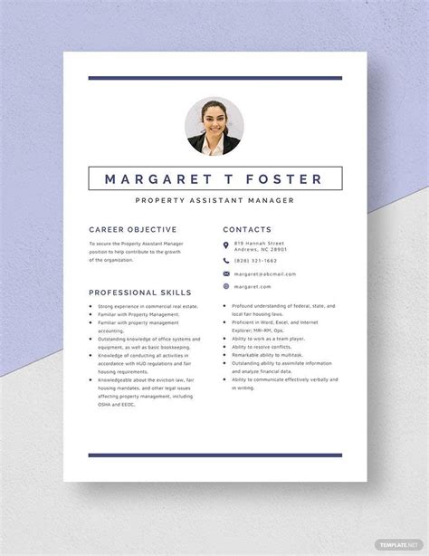 Property Assistant Manager Resume In Pages Word Download