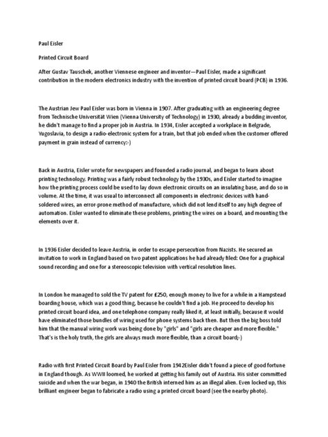 Paul Eisler Pdf Printed Circuit Board Electronics