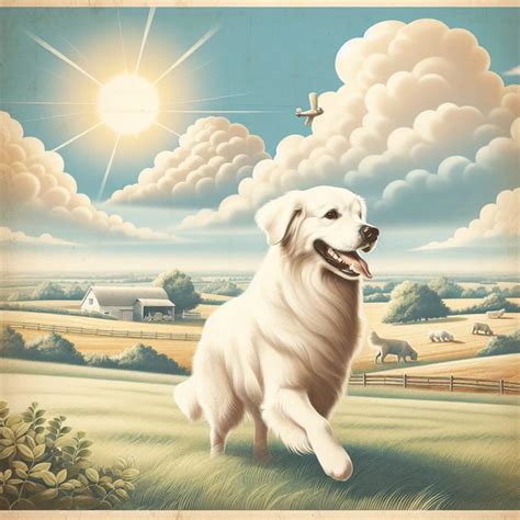 Vintage White Golden Retriever in Sunlit Countryside Illustration | AI ...