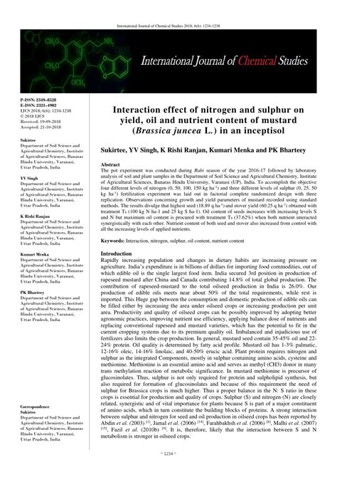 Pdf Interaction Effect Of Nitrogen And Sulphur On Yield Oil And