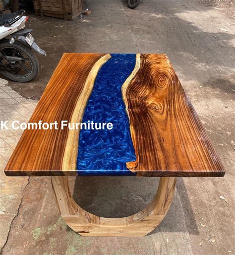 Deep Blue Epoxy Table Live Edge Table Epoxy Ocean River Natural