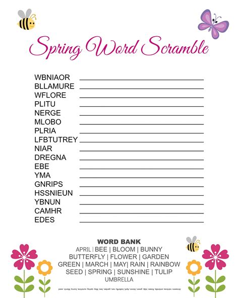 word scramble worksheets