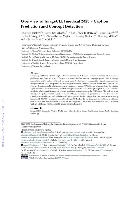 PDF Overview Of ImageCLEFmedical 2023 Caption Prediction And