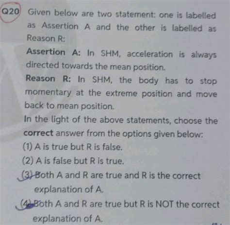 Q Given Below Are Two Statement One Is Labelled As Assertion A And The