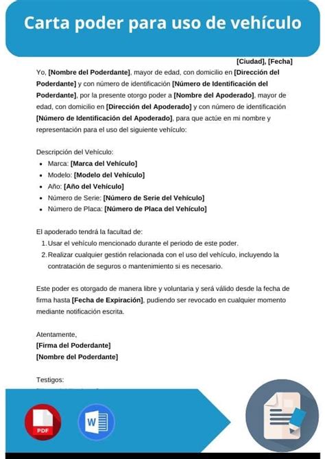 Carta de Poder de Vehículo Word PDF