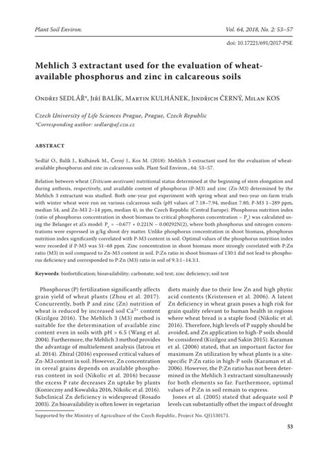 Pdf Mehlich 3 Extractant Used For The Evaluation Of Wheat Available