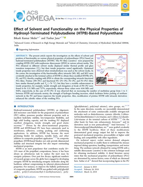 Pdf Effect Of Solvent And Functionality On The Physical Properties Of Hydroxyl Terminated