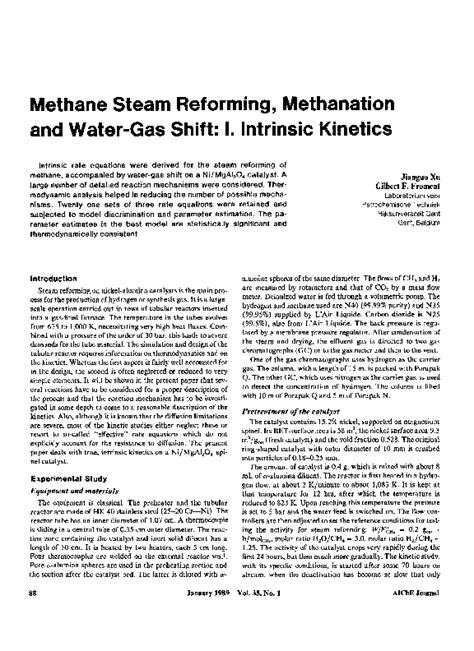 Pdf Methane Steam Reforming Methanation And Water Gas Shift 1 Intrinsic Kinetics