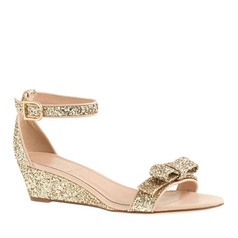 J Crew Lillian Glitter Low Wedges In Gold Metallic Gold Lyst