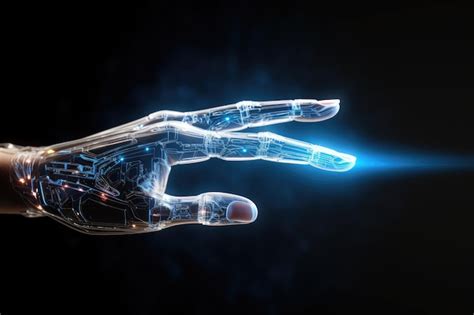 Premium Photo Futuristic Hand Emitting Glowing Light In Clear View Cybernetic Human Hand