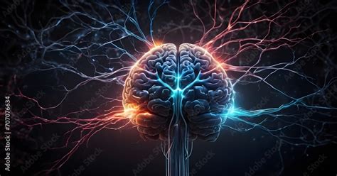 Abstract Art Of Human Brain Made By Neon Glow Colorful Neuron System Art Of A Brain With