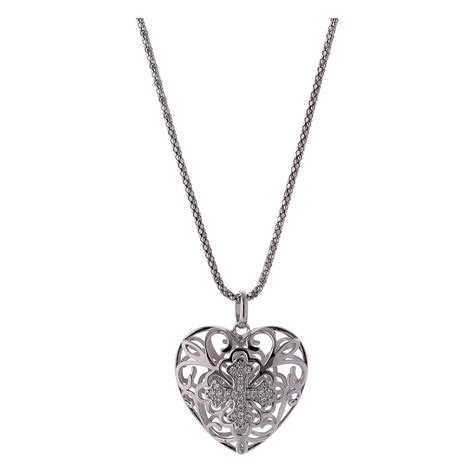 Collana Argento AMEN Ciondolo A Cuore Con Croce Di Zirconi Vendita Online Su HOLYART