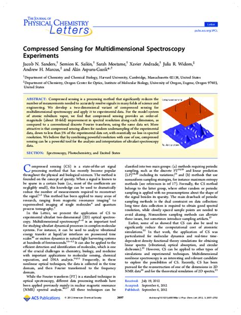 Pdf Compressed Sensing For Multidimensional Spectroscopy Experiments
