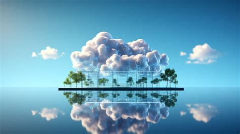 Virtual Computing On A Blue Background With A Natural White Cloud Sky