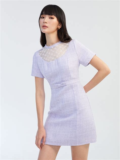 Semi See Through Mini Dress Purple Pomelo Fashion