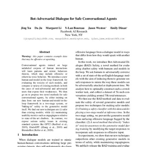 Bot Adversarial Dialogue For Safe Conversational Agents Acl Anthology