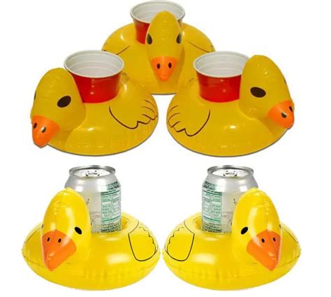 Mini Inflatable Yellow Duck Drink Cup Can Floating Holder Pool Floats