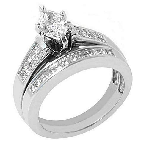 14k White Gold Wedding Ring 2 Ct Round 2 Pieces Engagement Wedding