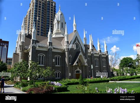 The Mormon Assembly Hall Next To The Salt Lake City Tabernacle Stock