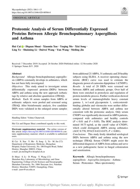 Proteomic Analysis Of Serum Differentially Expressed Proteins Between