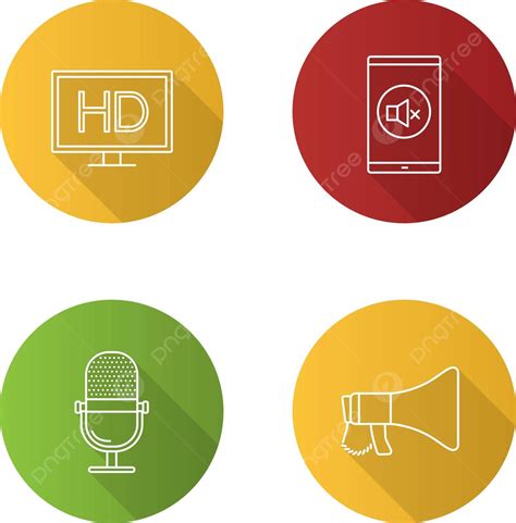 Cinema Flat Linear Long Shadow Icons Set Concept Illustration Cinematography Vector, Concept ...