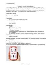Lab Exploring Constant Velocity Docx Lab Assignment Sheet