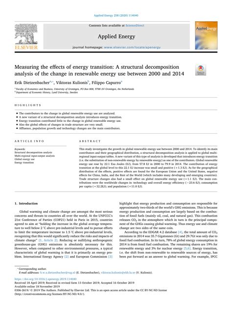 Pdf Measuring The Effects Of Energy Transition A Structural Decomposition Analysis Of The