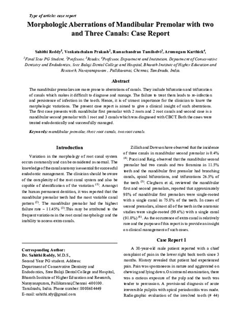 Pdf Morphologic Aberrations Of Mandibular Premolar With Two And Three
