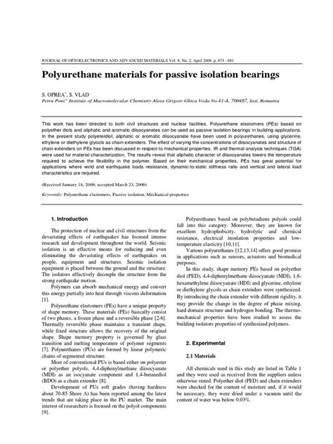 Opera Polyurethane Materials For Passive Isolation Bearings Pdf Polyurethane Polymers