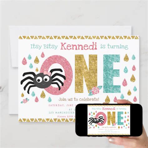 Itsy Bitsy Spider First Birthday Girl Invitation Zazzle