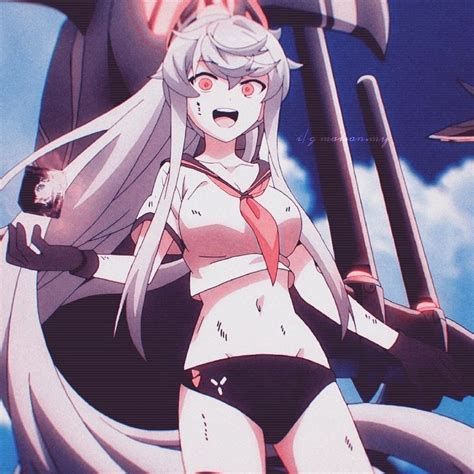 An Anime Character With Long White Hair And Red Eyes Holding Two