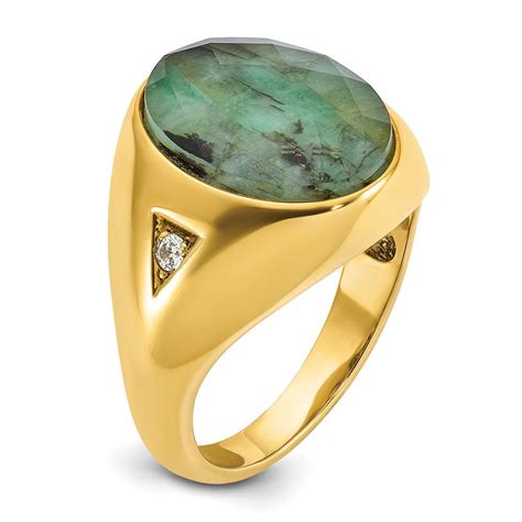 10k Yellow Gold Ibgoodman Mens Oval Emerald Doublet Stone And Diamond