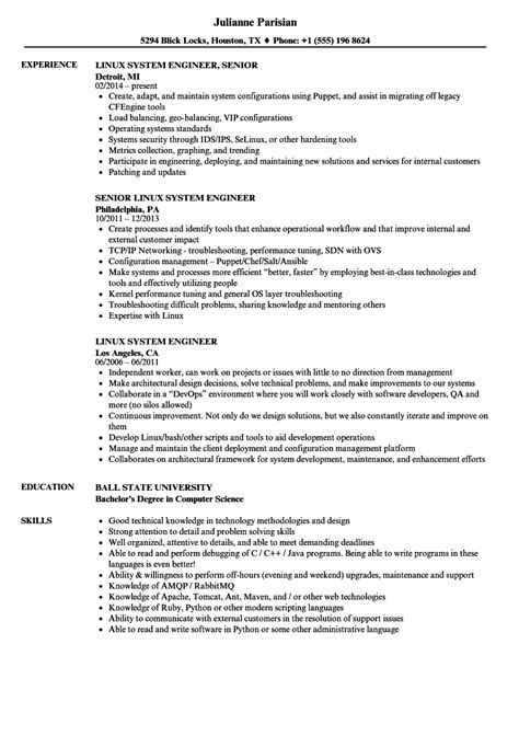 Linux System Engineer Resume Samples Velvet Jobs