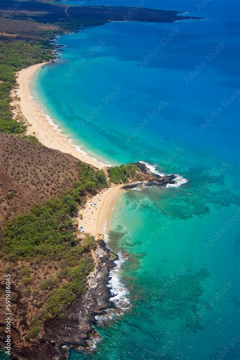 Aerial Of Two Of Mauis Famous Beaches Little Beach And Big Beach