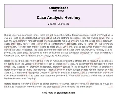 Case Analysis Hershey Free Essay Example