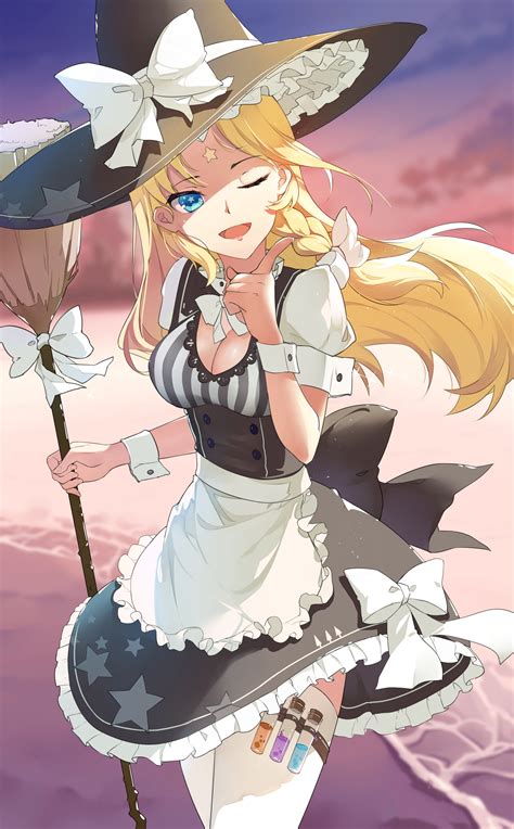 Anime Girl Apron Beach Blonde Hair Blue Eyes Braids Dress Happy Hat Long Hair