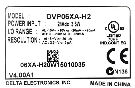 Delta PLC DVP06XA H2 4AI 2AO Function Module For EH2 20PM Intech