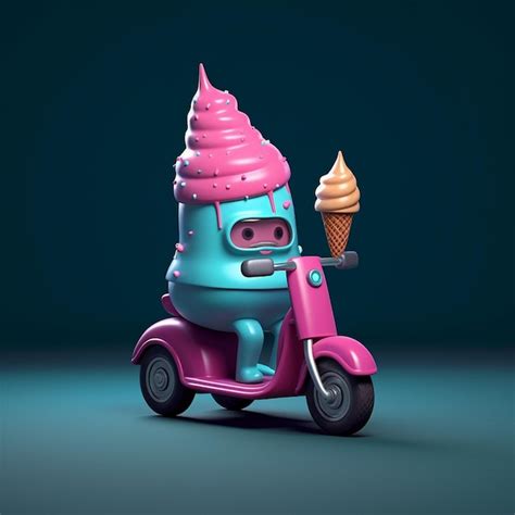 Scooter Azul Montando Un Helado Rosa Foto Premium