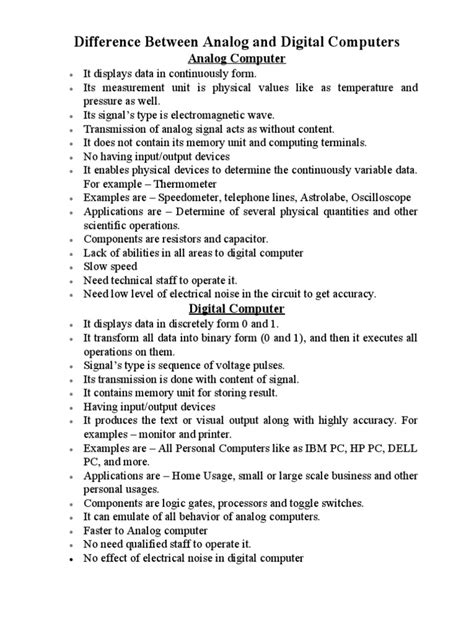 Difference Between Analog And Digital Computers Pdf