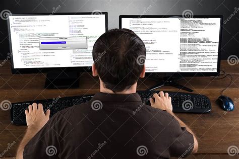 man programming code on computers stock image image of page internet