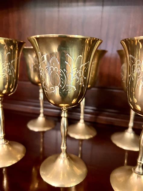Set Of 6 Vintage Brass Goblets Etsy
