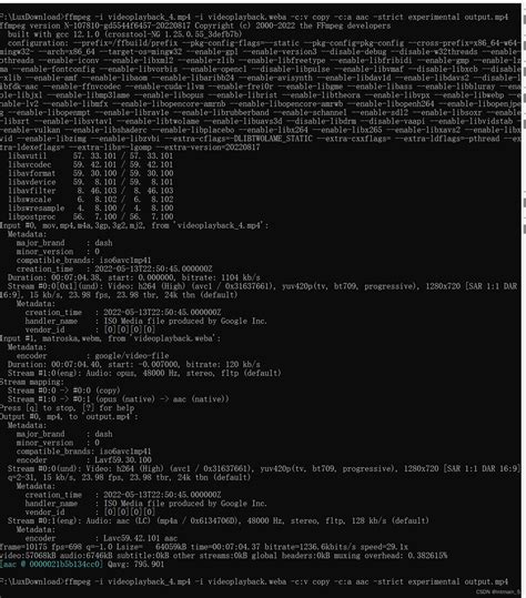 ffmpeg将音频、无音频的视频合并为视频 ffmpeg i [video] i [audio] vcodec copy acodec