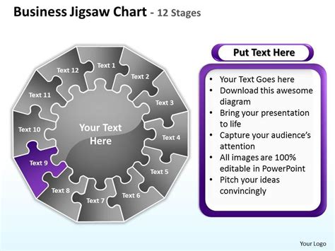 Business Jigsaw Chart 12 Stages Powerpoint Templates Graphics Slides